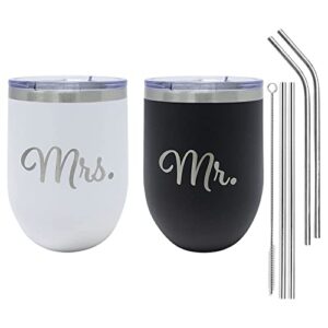 Mr and Mrs Wine Tumbler Set - Mr and Mrs Coffee Mugs, Groom and Bride Tumbler, Wedding Gifts for Couple - Mr and Mrs Mugs Large, Mr and Mrs Wine Glasses, Bride Groom Gifts