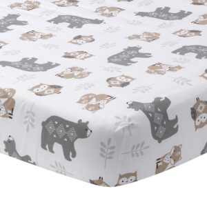 lambs & ivy woodland forest animals white/gray cotton fitted mini crib sheet