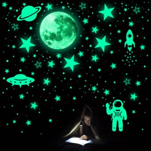 1078 PCS Glow in The Dark Stars for Ceiling, Glowing Stars for Ceiling Planets, Stars Wall Decals, Solar System Galaxy Space Nursery Wall Stickers Rocket Astronaut Kids Boys Room Decorations Bedroom