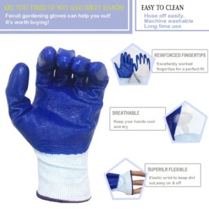 Favuit 3 Pairs Gardening Gloves Breathable Nitrile Coated Garden Working Gloves suit for women youth man Weeding Digging Raking Pruning Restoration Work (M) (Blue)