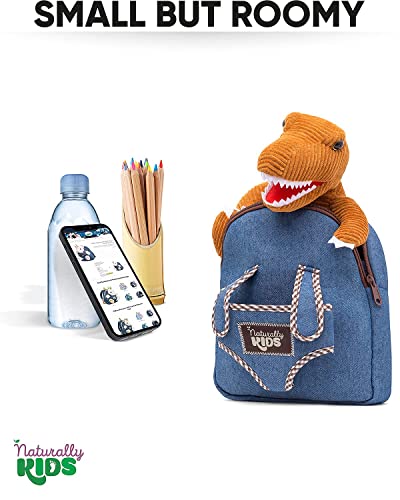 Naturally KIDS Mini Dinosaur Backpack - Dinosaur Toys for Kids Age 2 - Very Small Toddler Backpack for Boys Girls w Stuffed Animals - Little Backpack w Brown Corduroy T Rex