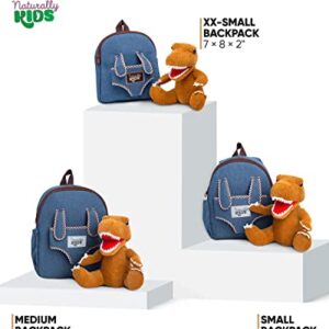 Naturally KIDS Mini Dinosaur Backpack - Dinosaur Toys for Kids Age 2 - Very Small Toddler Backpack for Boys Girls w Stuffed Animals - Little Backpack w Brown Corduroy T Rex