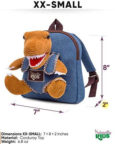 Naturally KIDS Mini Dinosaur Backpack - Dinosaur Toys for Kids Age 2 - Very Small Toddler Backpack for Boys Girls w Stuffed Animals - Little Backpack w Brown Corduroy T Rex