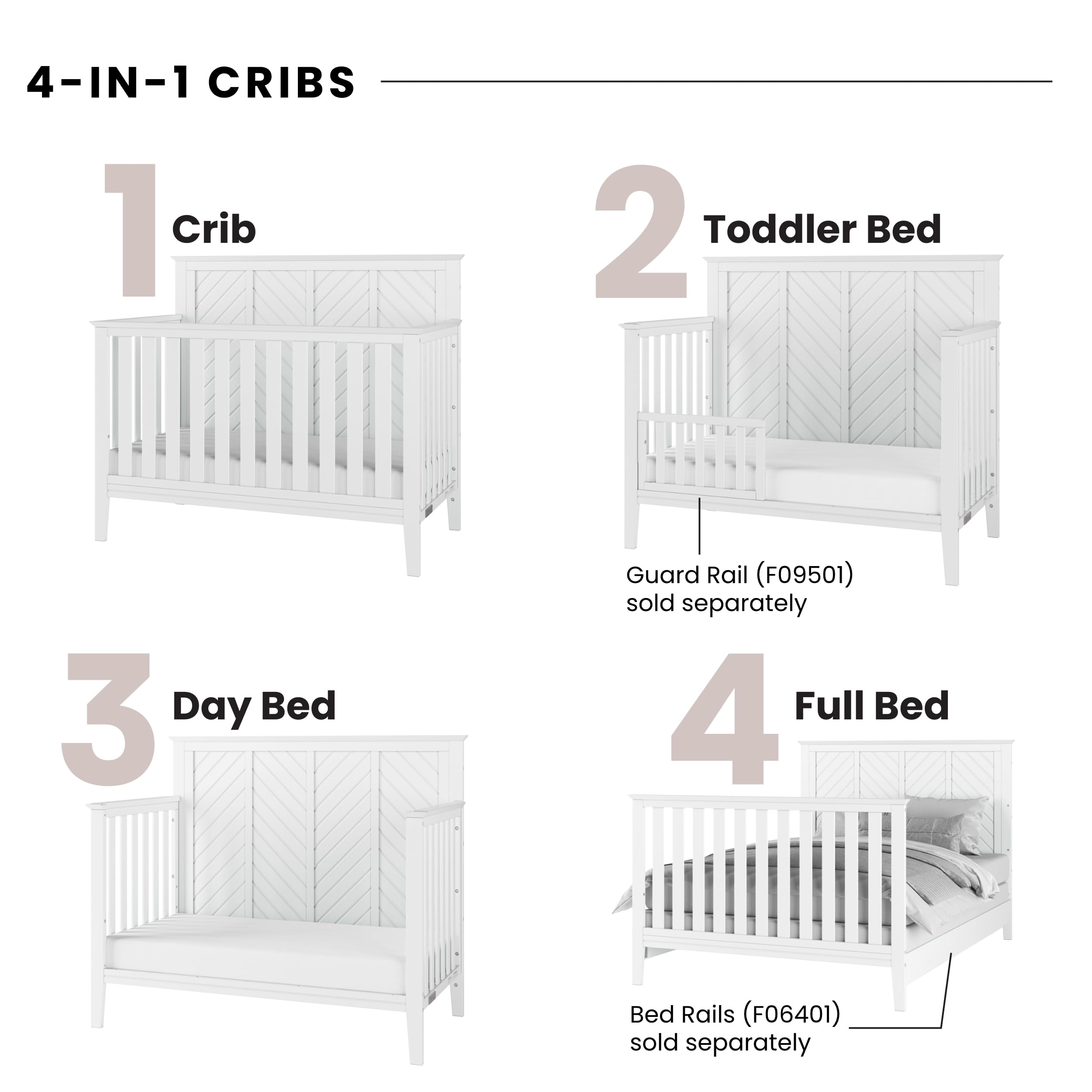 Child Craft Atwood 4-in-1 Convertible Crib, Baby Crib Converts to Day Bed, Toddler Bed and Full Size Bed, 3 Adjustable Mattress Positions, Non-Toxic, Baby Safe Finish (Matte White)