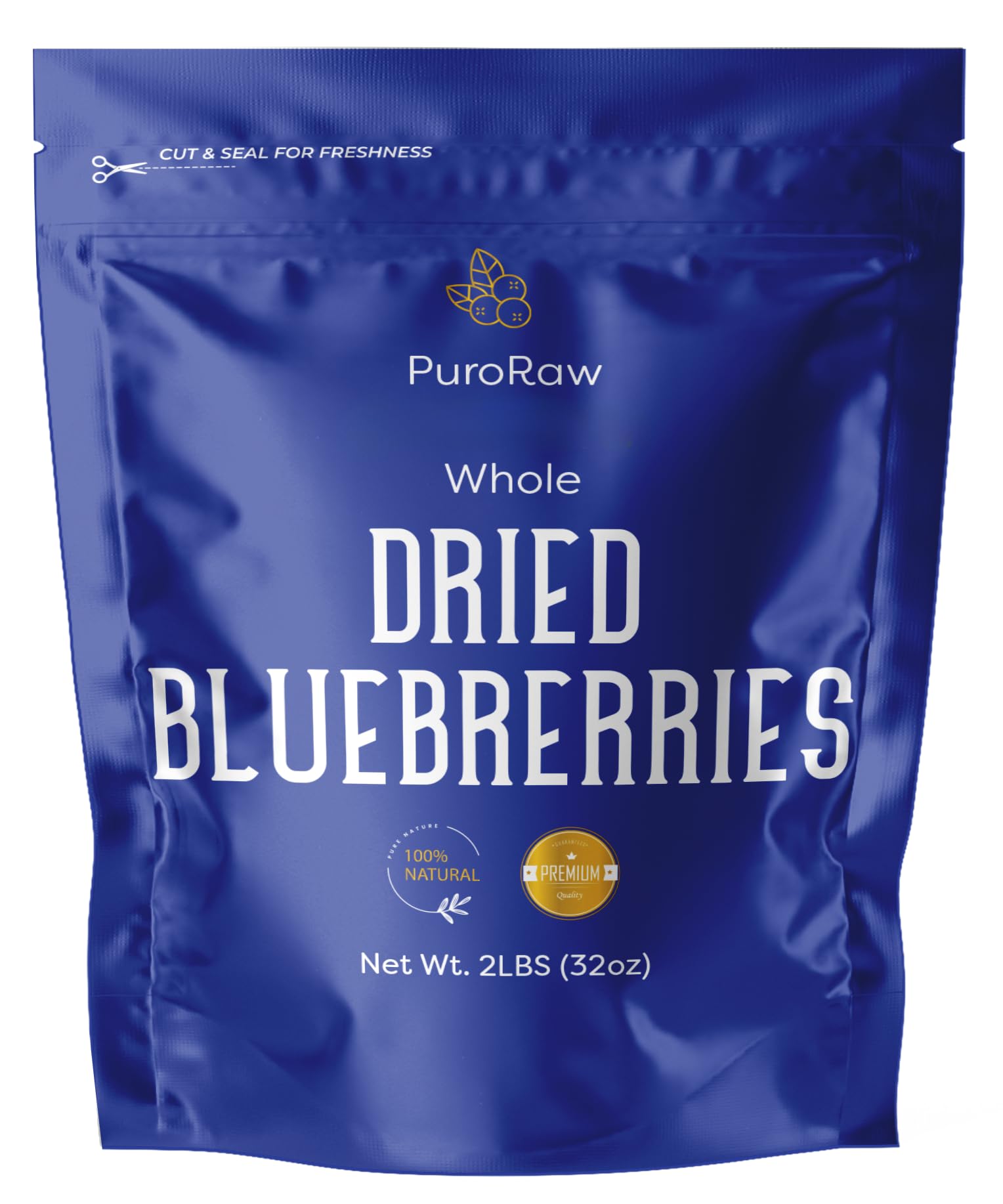 Dried Blueberries No Sugar Added, 2 lbs. Blue Berries Fruit, Dehydrated Blueberries Fresh Dried Blueberries Bulk, Blueberry Raisins. All Natural, Non-GMO, Batch Tested, 2 pounds, By PuroRaw.