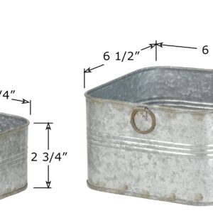 Red Co. 6.5" and 4.5" Square Tub Galvanized Metal Bucket Containers Set of 2, Rusted Gray