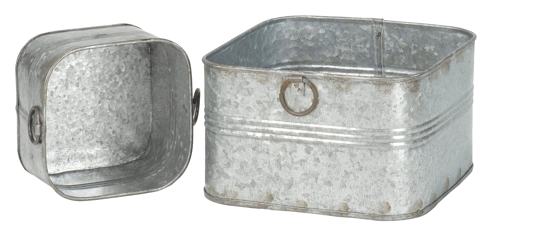 Red Co. 6.5" and 4.5" Square Tub Galvanized Metal Bucket Containers Set of 2, Rusted Gray