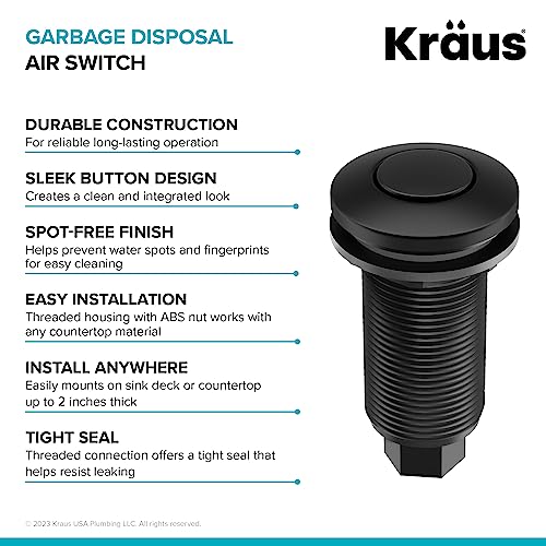 KRAUS Garbage Disposal Air Switch Kit in Matte Black with Push Button, AC Adapter, Power Cord, and Air Tube Included, KWDA-100MB