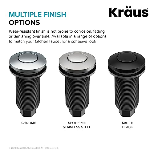 KRAUS Garbage Disposal Air Switch Kit in Matte Black with Push Button, AC Adapter, Power Cord, and Air Tube Included, KWDA-100MB