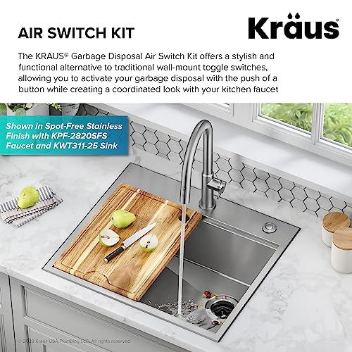 KRAUS Garbage Disposal Air Switch Kit in Matte Black with Push Button, AC Adapter, Power Cord, and Air Tube Included, KWDA-100MB