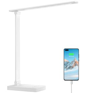 lepro led desk lamp with usb charging port dimmable home office touch control reading table lamp,3 color modes with 5 brightness level, school dorm room essentials, task lamp, sewing, crafting, white