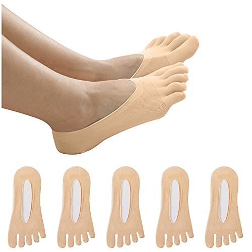 GDJGTA 156 Pairs Five Toes Socks for Women,Athletic Orthopedic Compression Socks Toe Separated Low Cut Liner with Gel Tab, A Beige, One Size