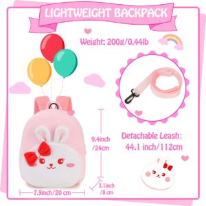 Toddler Backpack,Cute Plush Small Preschool Backpack with Leash Gift for Little Boys Girls Kids with Chest Strap,Pink Bunny VONXURY