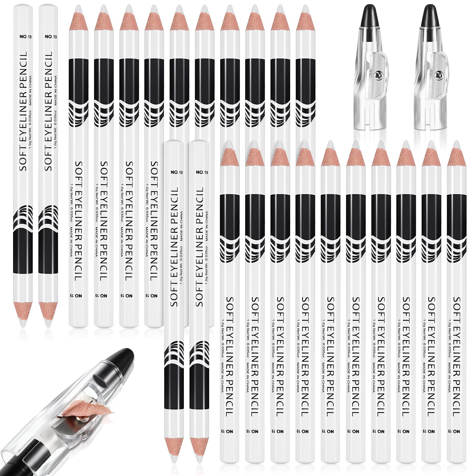 26 Pieces White Eyeliner Pencil with Sharpener Soft Strokes White Eyeliner Pencil Eye Silkworm Brighten Eye Liner Pen Multipurpose Makeup Tool for Eyeshadow Lip Liner