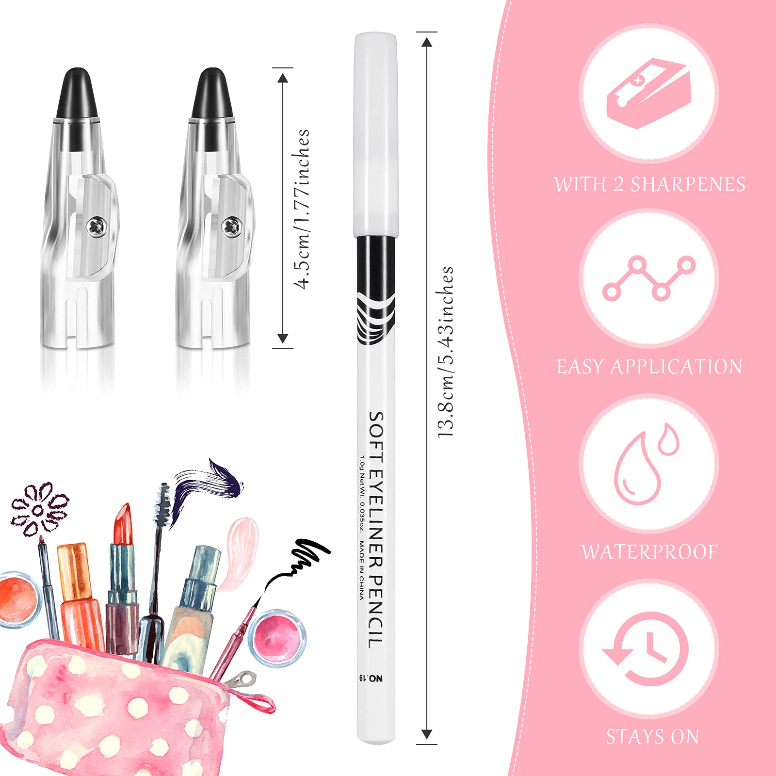 26 Pieces White Eyeliner Pencil with Sharpener Soft Strokes White Eyeliner Pencil Eye Silkworm Brighten Eye Liner Pen Multipurpose Makeup Tool for Eyeshadow Lip Liner