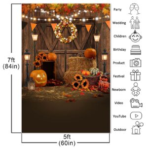 Avezano Fall Thanksgiving Photography Backdrop Autumn Pumpkin Harvest Barn Background Maple Leaves Rustic Wooden Door Garland Backdrops for Portrait Photoshoot Photo Studio (5x7ft)