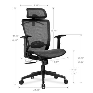 COMHOMA Ergonomic Executive Mesh Office Chair, Mesh Seat Computer Task Chair Swivel Height Adjustable Headrest Armrest Lumbar Support Caster Wheels Black