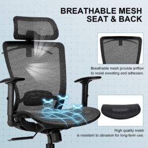 COMHOMA Ergonomic Executive Mesh Office Chair, Mesh Seat Computer Task Chair Swivel Height Adjustable Headrest Armrest Lumbar Support Caster Wheels Black