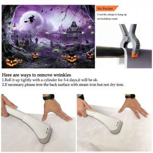 Avezano Halloween Photography Backdrop Full Moon Scary Night Castle Pumpkins Party Background Spooky Witch Bats Cemetery Child Kids Halloween Party Decorations Photoshoot Backdrops (7x5ft, Purple)