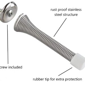 12 Pack Spring Door Stopper 3-1/8" Flexible Heavy Duty Screw-in Stainless Steel with Rubber Bumper (White)