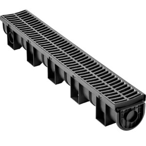 VEVOR Trench Drain System, Channel Drain with Plastic Grate, 5.9x5.1-Inch HDPE Drainage Trench, Black Plastic Garage Floor Drain, 3x39 Trench Drain Grate, with 3 End Caps, for Garden, Driveway-3 Pack