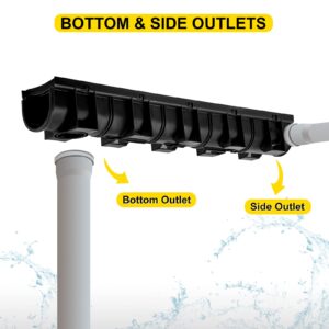 VEVOR Trench Drain System, Channel Drain with Plastic Grate, 5.9x5.1-Inch HDPE Drainage Trench, Black Plastic Garage Floor Drain, 3x39 Trench Drain Grate, with 3 End Caps, for Garden, Driveway-3 Pack