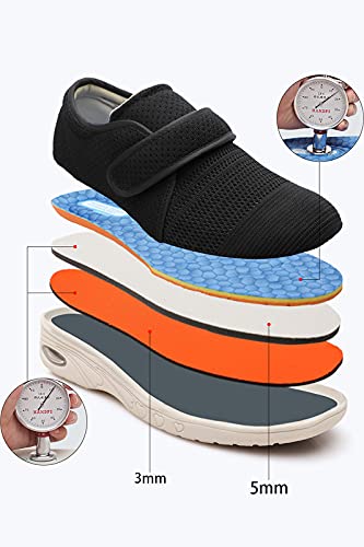 Yibobay Diabetic Shoes for Women Width X-Wide Shoe for Elderly Women Wide Shoes for Women Walking Shoes Adjustable Closure Breathable Lightweight Non Slip for Swollen Feet Edema Black 9.5