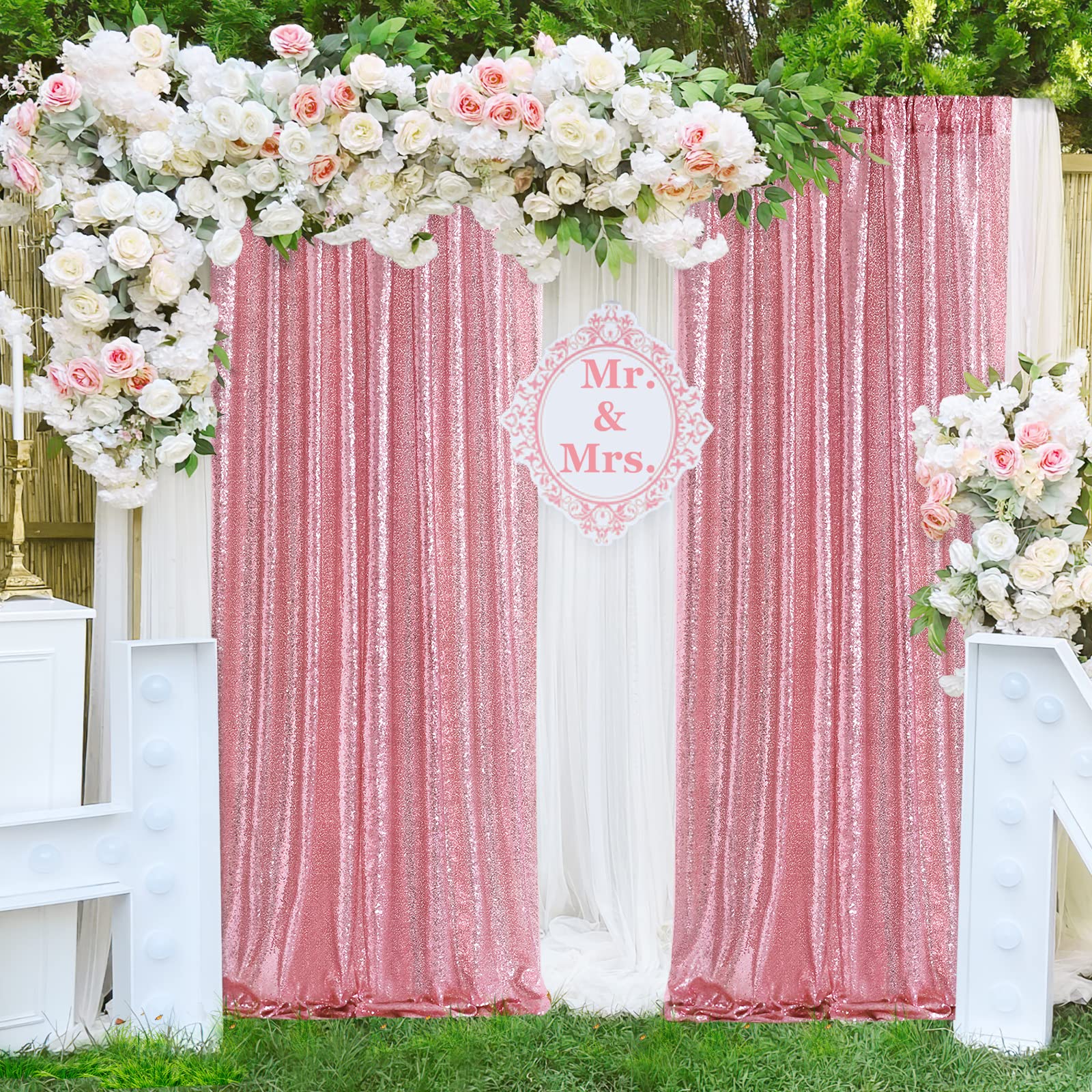 SoarDream Blush Pink Sequin Backdrop 2 Pieces 2ftx8ft Glitter Party Backdrop Curtain Wedding Ceremony Birthday Backdrop Background Decoration