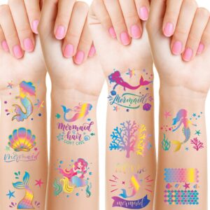 144 pieces mermaid temporary tattoos mermaid party favors mermaid birthday party supplies mermaid waterproof temporary tattoo stickers mermaid tail birthday decorations, 16 styles