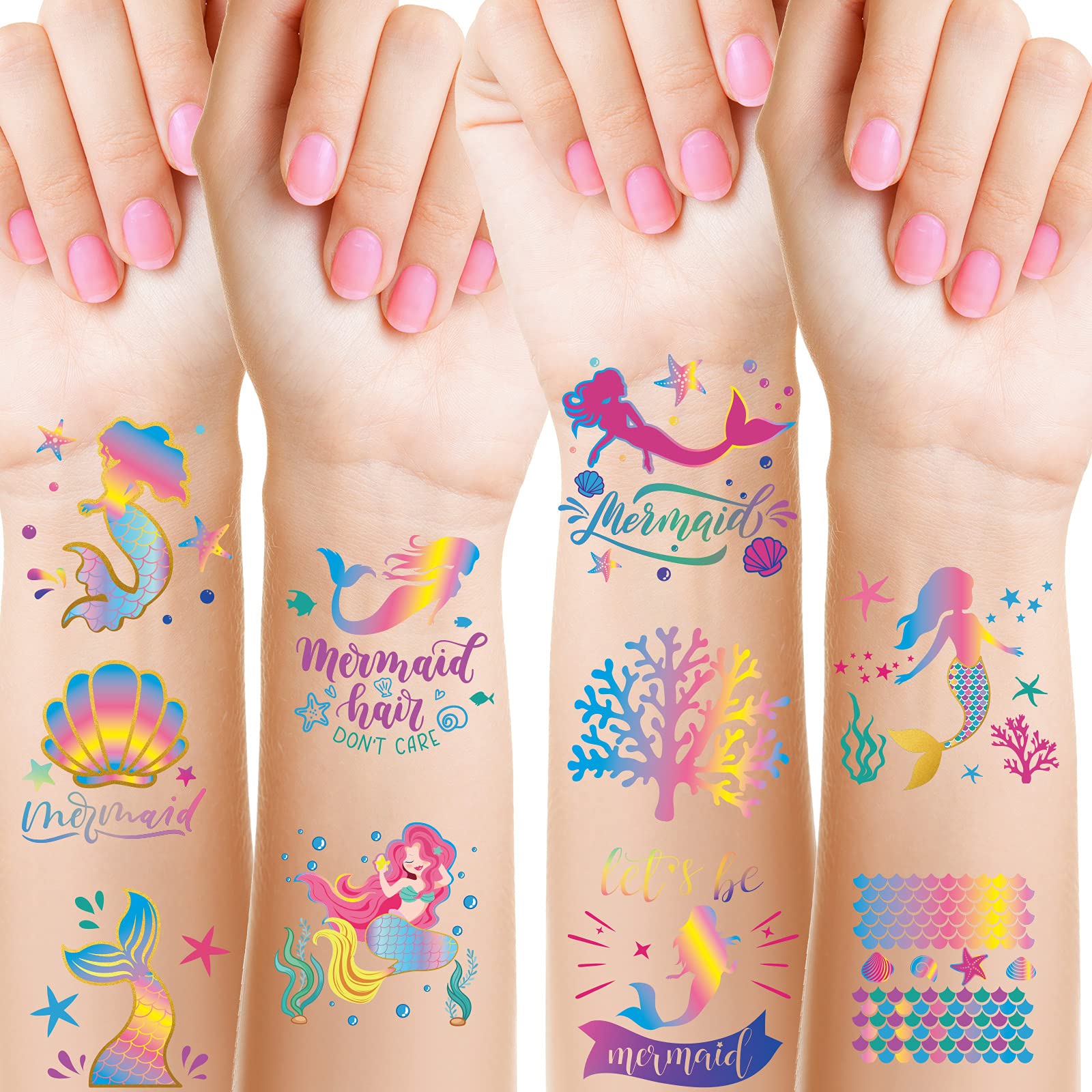 144 Pieces Mermaid Temporary Tattoos Mermaid Party Favors Mermaid Birthday Party Supplies Mermaid Waterproof Temporary Tattoo Stickers Mermaid Tail Birthday Decorations, 16 Styles