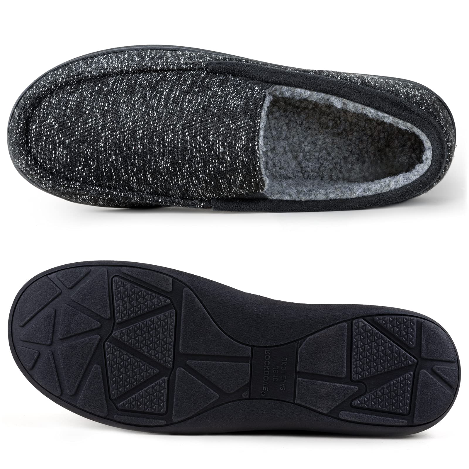 RockDove Men's Sherpa Lined SILVADUR Memory Foam Moc Slipper, Size 10 US Men, Black