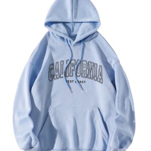 SOLY HUX Women Casual Fashion California Hoodie Los Angeles Pullover Drawstring Graphic Sweatshirt Blue S