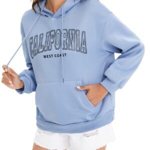 SOLY HUX Women Casual Fashion California Hoodie Los Angeles Pullover Drawstring Graphic Sweatshirt Blue S