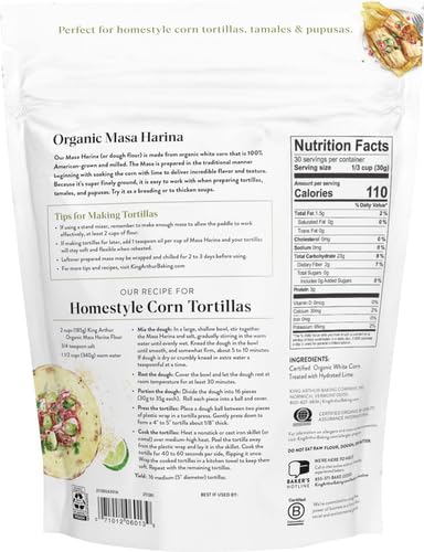 King Arthur Masa Harina, Certified Organic, Finely Ground, Non GMO Project Verified, Gluten Free, 2 lb