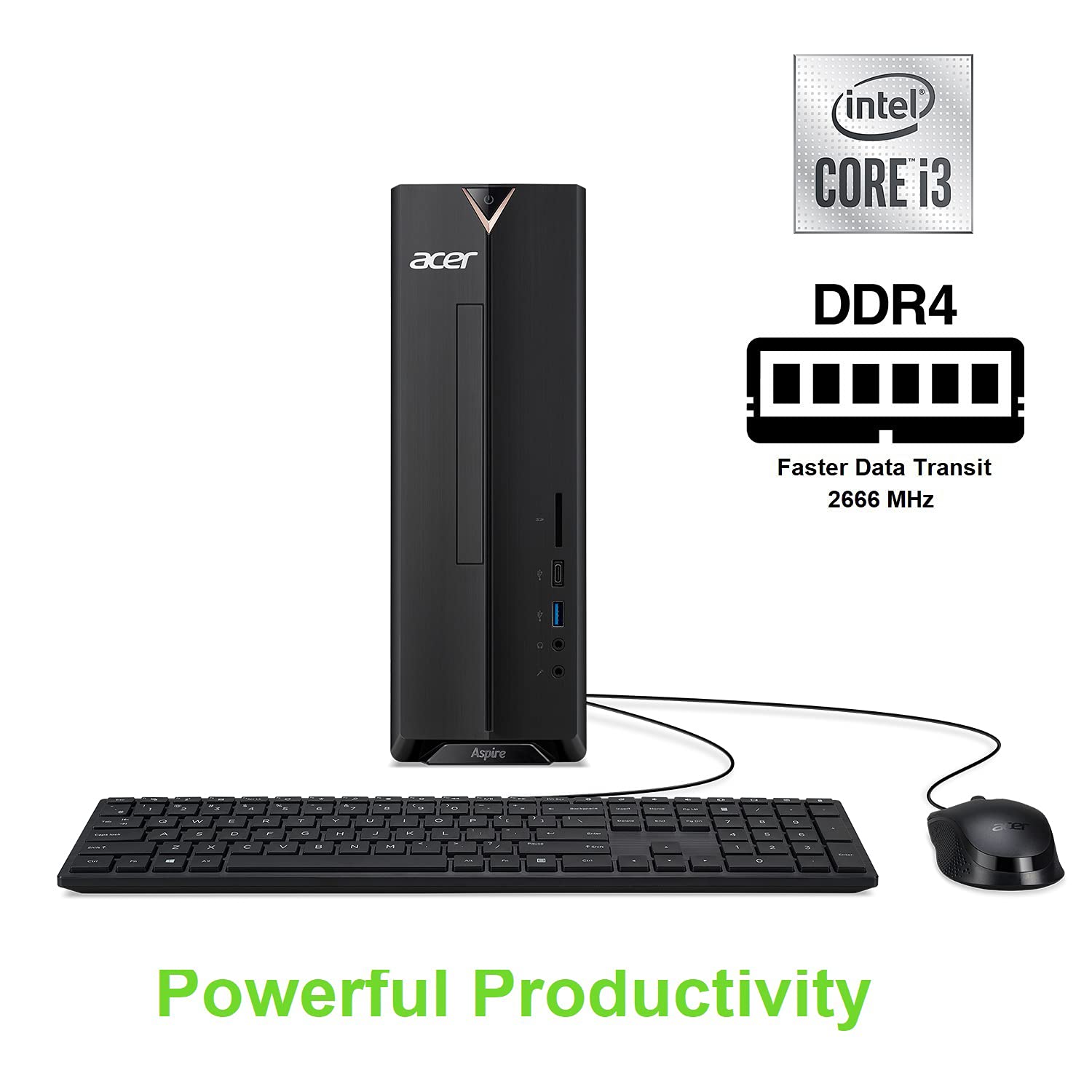 Acer Aspire XC-895-UR11 Desktop | 10th Gen Intel Core i3-10100 4-Core Processor | 8GB 2666MHz DDR4 | 1TB 7200RPM Hard Drive | 8X DVD | Intel Wireless Wi-Fi 6 | Bluetooth 5.1 | Windows 10 Home