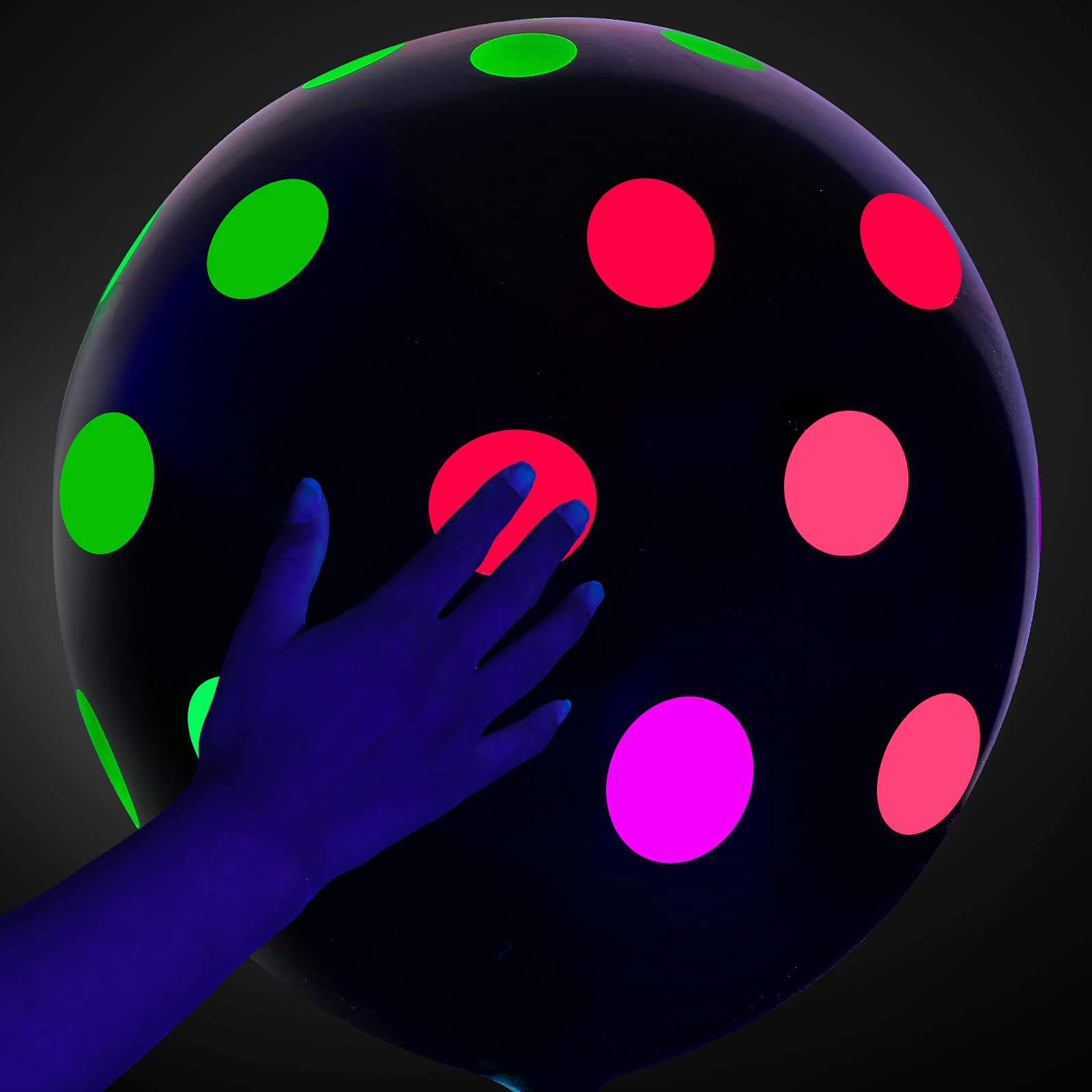 10 Pieces 18 Inch Large Neon Glow Balloons Neon Glow Latex Balloons UV Blacklight Party Balloons Fluorescent Reactive Glow Balloons Mini Polka Dots Balloons for Birthday Wedding Arch Party (Black)