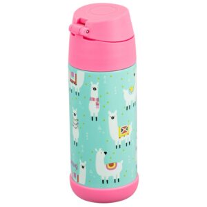 Snug Kids Water Bottle - insulated stainless steel thermos with straw (Girls/Boys) - Llamas, 12oz