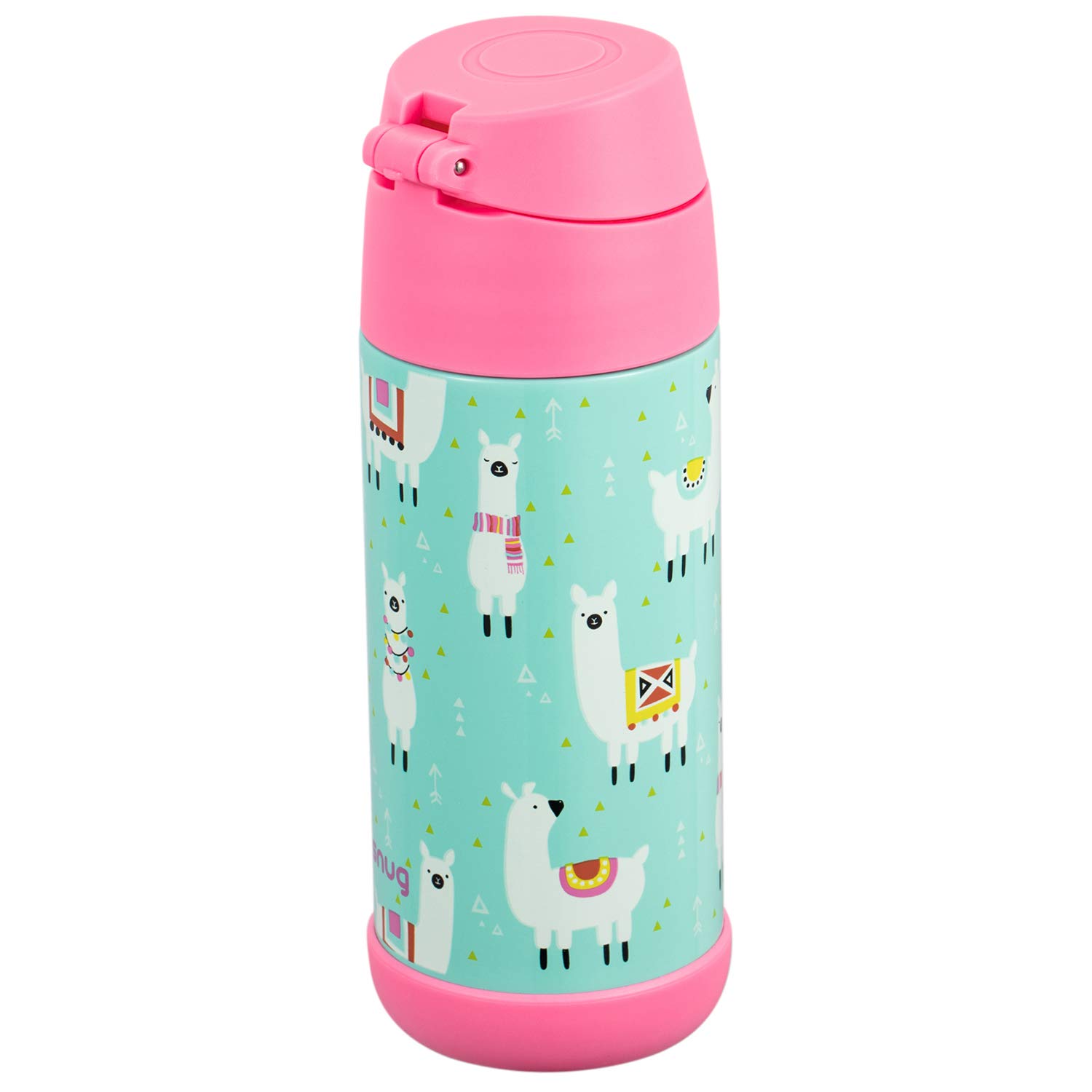 Snug Kids Water Bottle - insulated stainless steel thermos with straw (Girls/Boys) - Llamas, 12oz