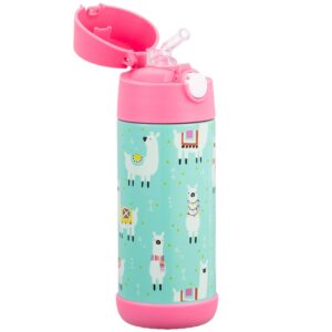 Snug Kids Water Bottle - insulated stainless steel thermos with straw (Girls/Boys) - Llamas, 12oz