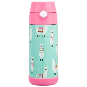 Snug Kids Water Bottle - insulated stainless steel thermos with straw (Girls/Boys) - Llamas, 12oz