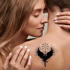 Dopetattoo 6 Sheets Temporary Tattoo Helm of Awe Viking Symbol Viking Fake Tattoos Norse Wing Tattoos Neck Chest for Women Men Adults(No more Sticky)