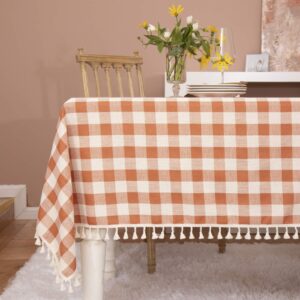 midsummer breeze rustic gingham tablecloth, cotton buffalo plaid table cloth for fall thanksgiving christmas kitchen restaurant holiday outdoor picnic decoration（rectangle/oblong, 55x84,orange