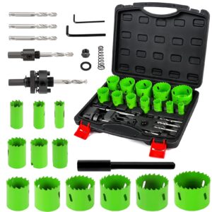 lifeideas bi-metal hole saw kit, 22pcs hole saw set with 3/4" to 2-1/2" 12 pcs saw blades in case, high strength hard alloy steel, mandrels, hex key, drill bits for metal, pvc board, wood and plywood