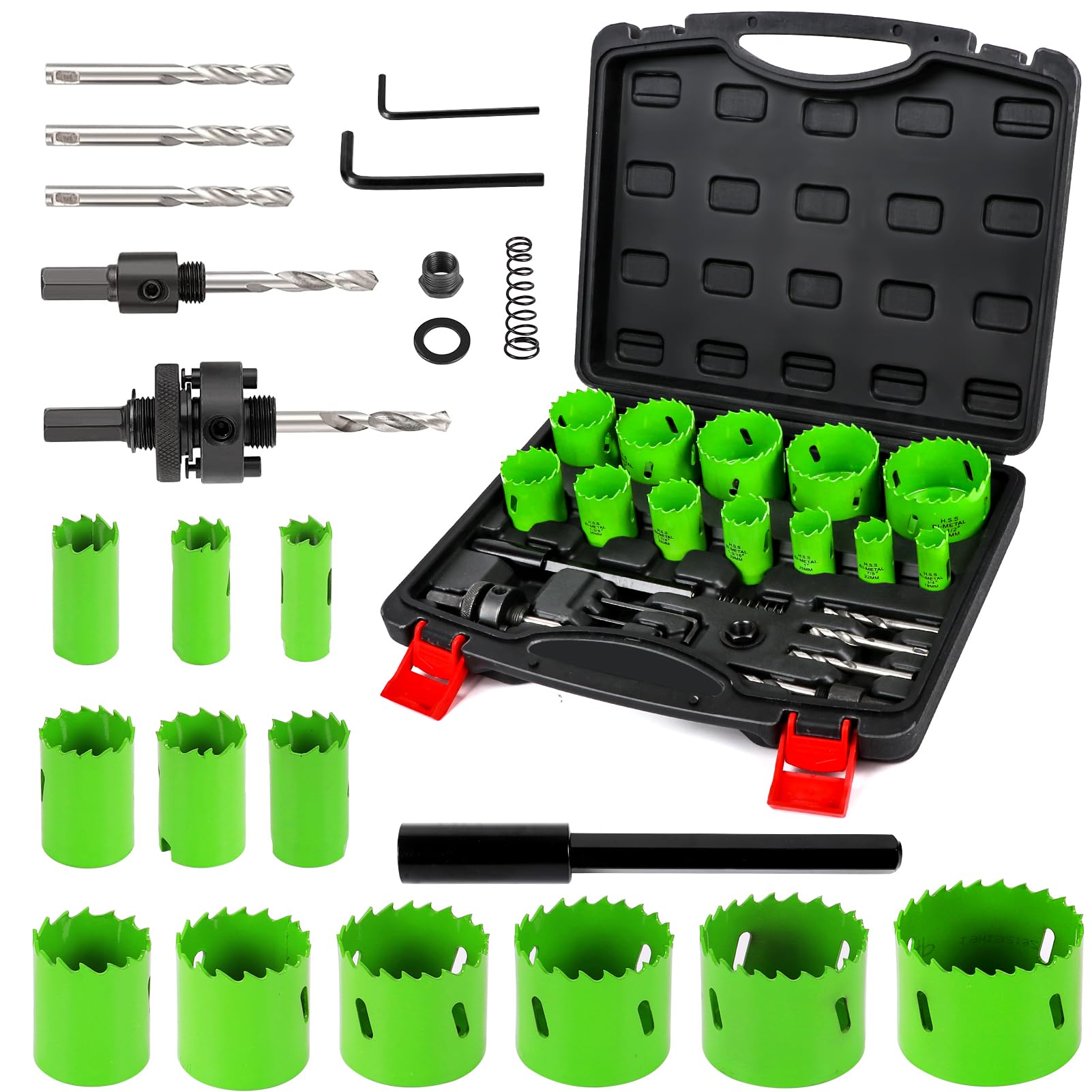 LifeIdeas Bi-Metal Hole Saw Kit, 22PCS Hole Saw Set with 3/4" to 2-1/2" 12 PCS Saw Blades in Case, High Strength Hard Alloy Steel, Mandrels, Hex Key, Drill Bits for Metal, PVC Board, Wood and Plywood