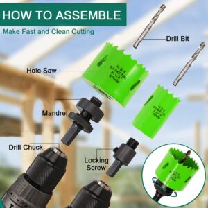 LifeIdeas Bi-Metal Hole Saw Kit, 22PCS Hole Saw Set with 3/4" to 2-1/2" 12 PCS Saw Blades in Case, High Strength Hard Alloy Steel, Mandrels, Hex Key, Drill Bits for Metal, PVC Board, Wood and Plywood