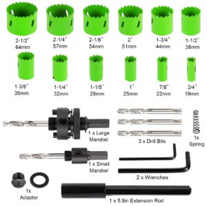 LifeIdeas Bi-Metal Hole Saw Kit, 22PCS Hole Saw Set with 3/4" to 2-1/2" 12 PCS Saw Blades in Case, High Strength Hard Alloy Steel, Mandrels, Hex Key, Drill Bits for Metal, PVC Board, Wood and Plywood