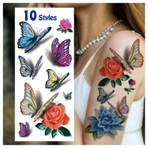 cerlaza 78 styles temporary tattoos for women adults, 3d butterfly tattoo stickers realistic tatuajes temporales woman, waterproof long lasting flower fake tattoos sexy semi permanent tatoo