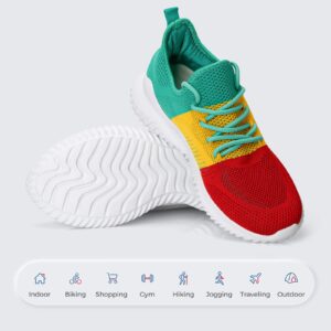 Flysocks Slip On Sneakers for Women-Fashion Sneakers Walking Shoes Non Slip Lightweight Breathable Mesh Running Shoes Comfortable Red Yellow Green 7.5