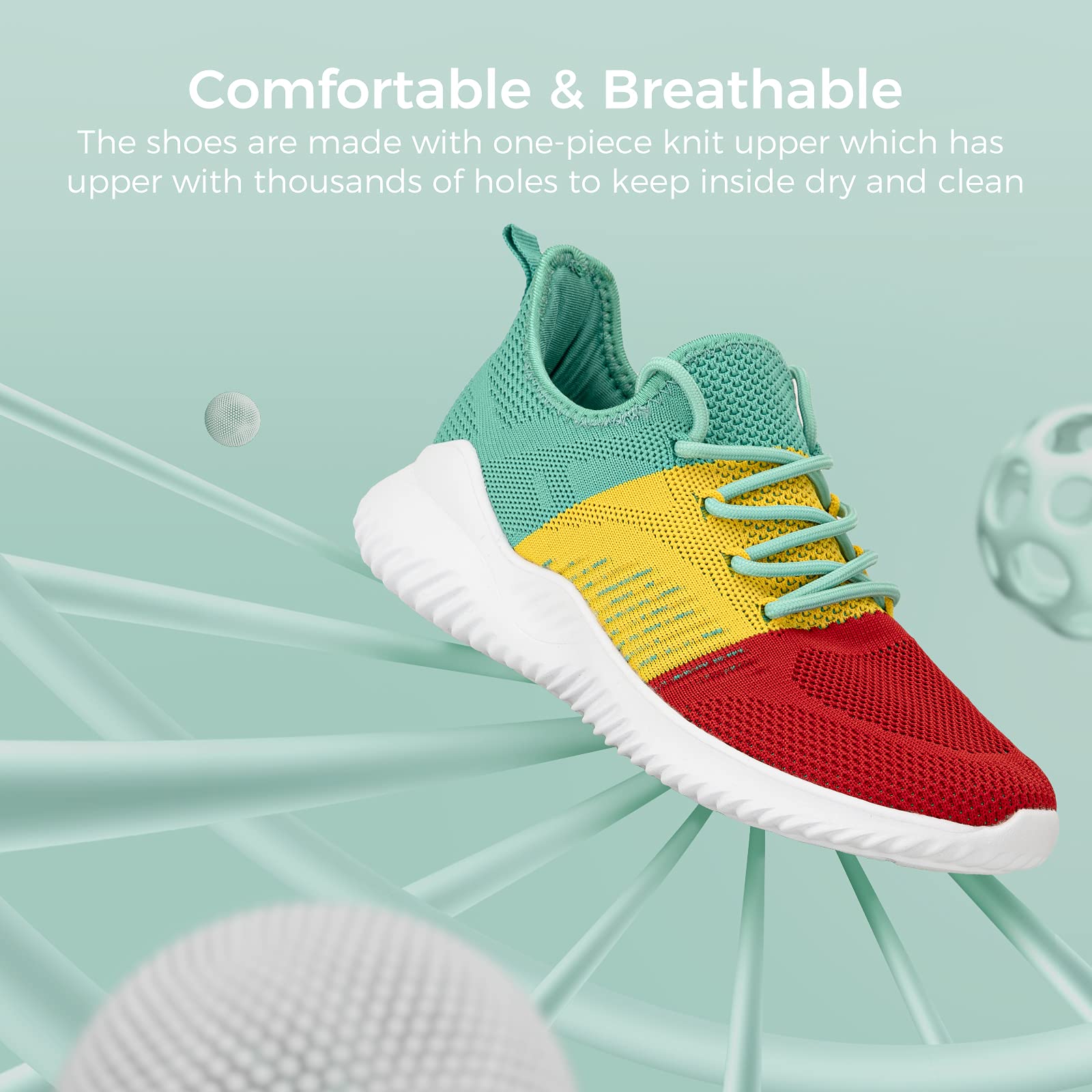 Flysocks Slip On Sneakers for Women-Fashion Sneakers Walking Shoes Non Slip Lightweight Breathable Mesh Running Shoes Comfortable Red Yellow Green 7.5