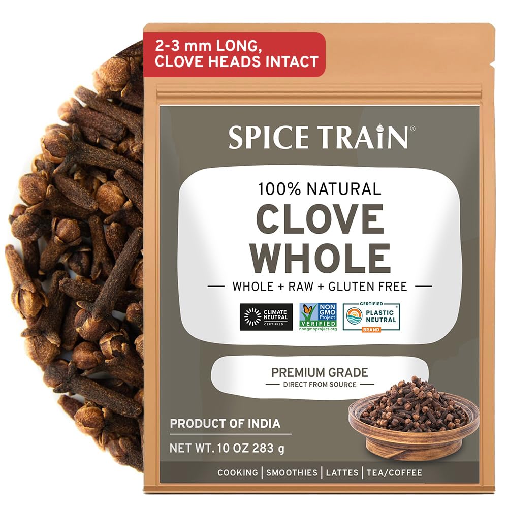 SPICE TRAIN, Handpicked Cloves Whole (10oz) Premium Cloves from India in Resealable Zip Lock Pouch | Perfect for Cooking, Smoothies, Pomander Balls & Tea